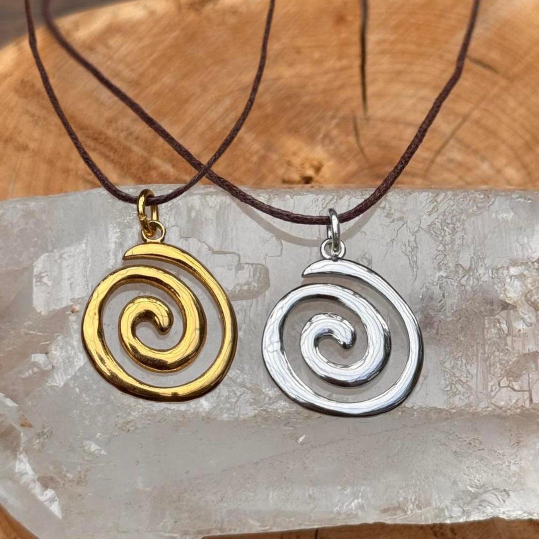 Swirl Necklace: Gold or Silver Stainless Steel Charm, Brown Cord - Etsy
