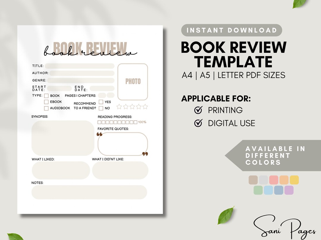 Book Review Template, Digital Reading Journal, Simple Book Review, Book ...