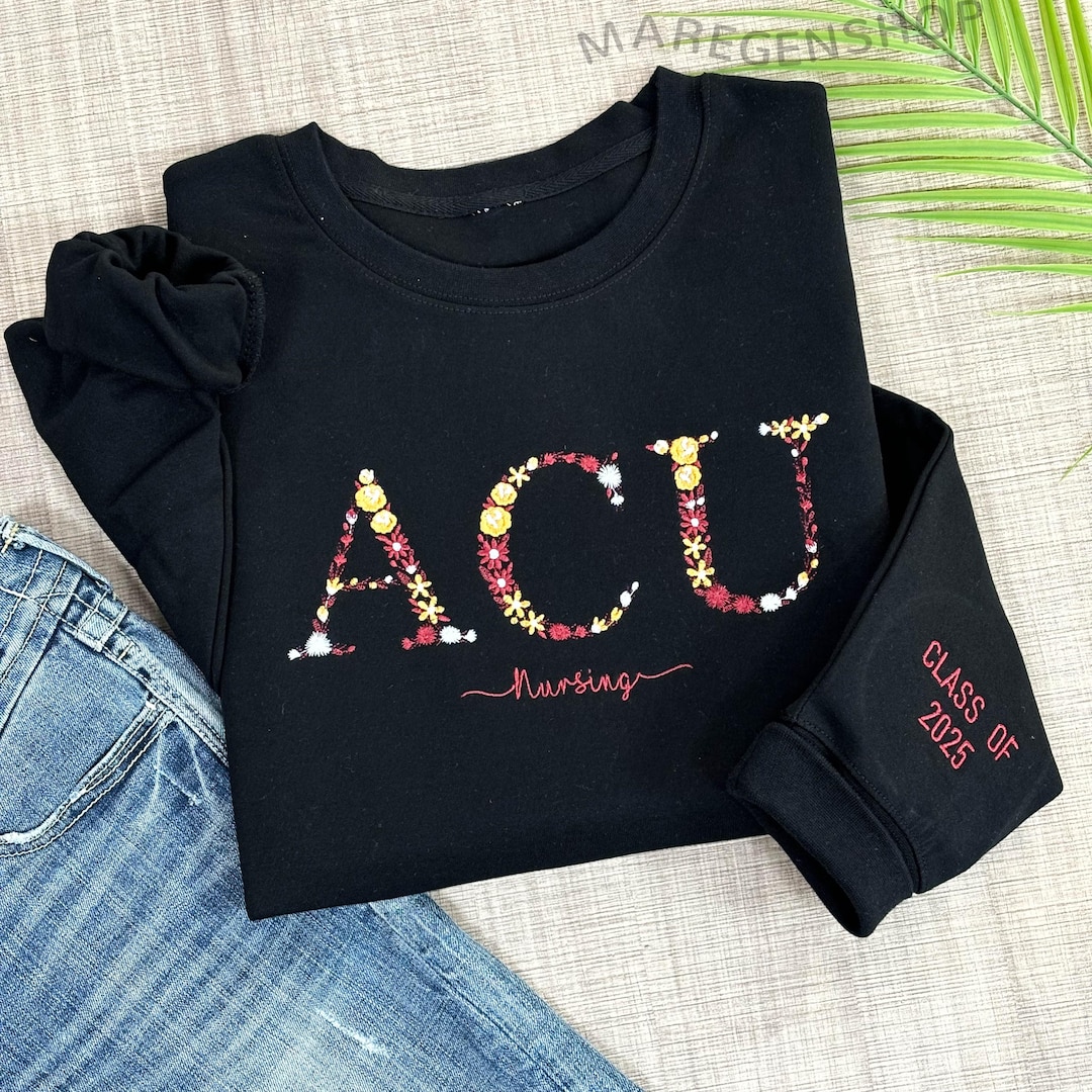 ACU College Floral Letter Embroidered Sweatshirt, Custom Alumni ...