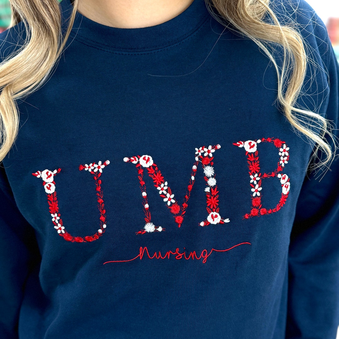 Custom College Embroidered Sweatshirt, Floral Letter Embroidered Hoodie ...