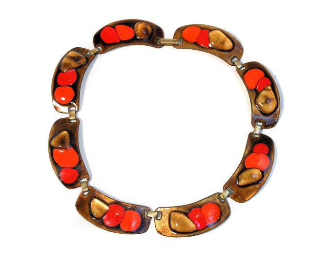 60s Kaye Denning Necklace, Modernist Enamel Glass Copper Vintage ...