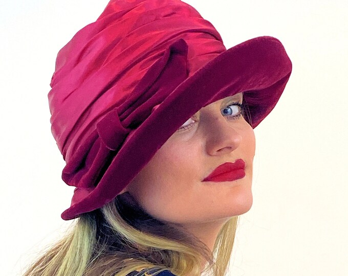 60s Satin Velvet Cloche S, Vintage Wine Red "lucila Mendez" 1920s Style ...