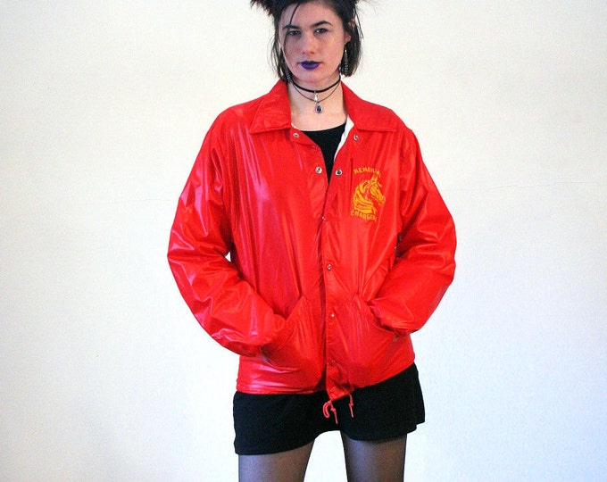 70s Red Nylon Windbreaker L, Swingster Jacket, Equestrian Horse Jacket ...