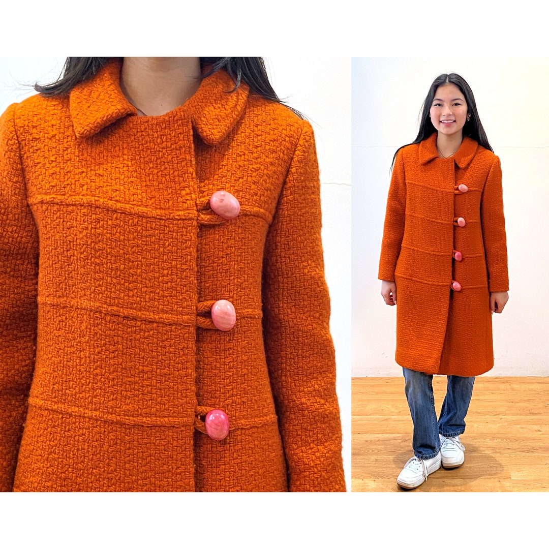 60s Burnt Orange Coat XS Vintage Mod Autumn Fall Heavy Tweed - Etsy