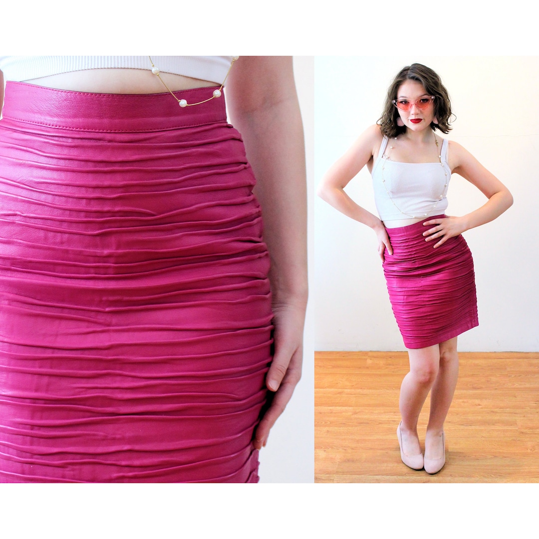 80s Pink Leather Skirt XS Vintage cache Italy - Etsy