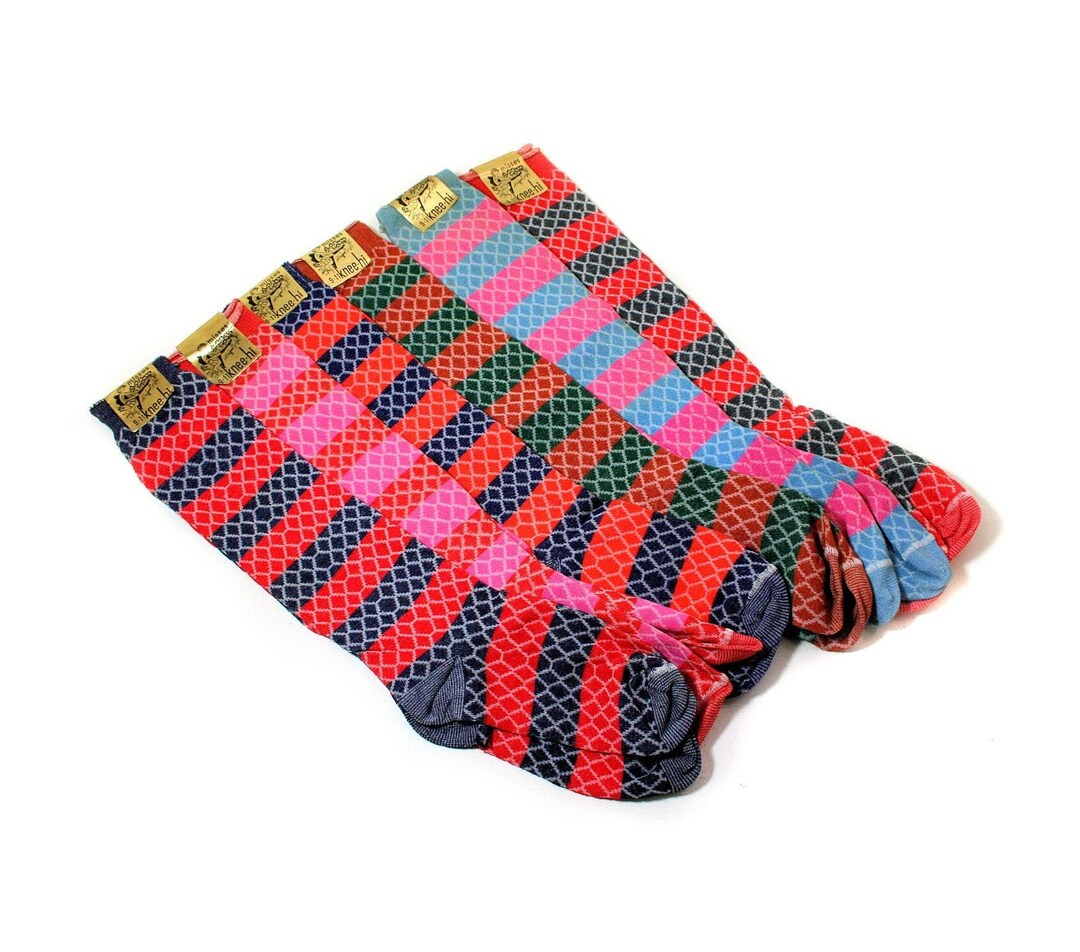 70s Colorful Striped Socks, Vintage Deadstock, Choose Navy & Red, or ...