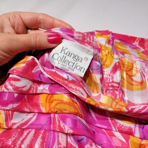 80s "kanga Collection" Blouse M L, Vintage Pink Yellow Colorful ...