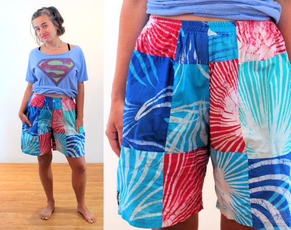 70s "Caribelle" Patchwork Shorts L, Vintage Tropical … - Gem