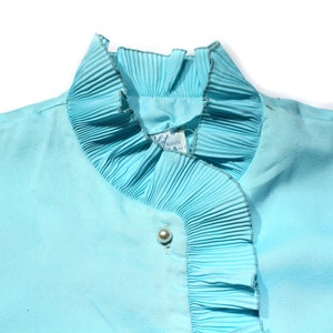 50s Pleated Ruffle Blouse S M, Vintage Light Blue Retro pilot Blouse ...