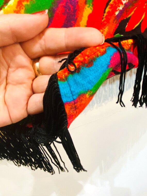 70s Rainbow Print Scarf, Vintage Triangle Shape Vibra… - Gem