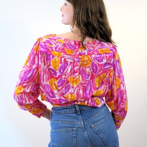 80s "kanga Collection" Blouse M L, Vintage Pink Yellow Colorful ...