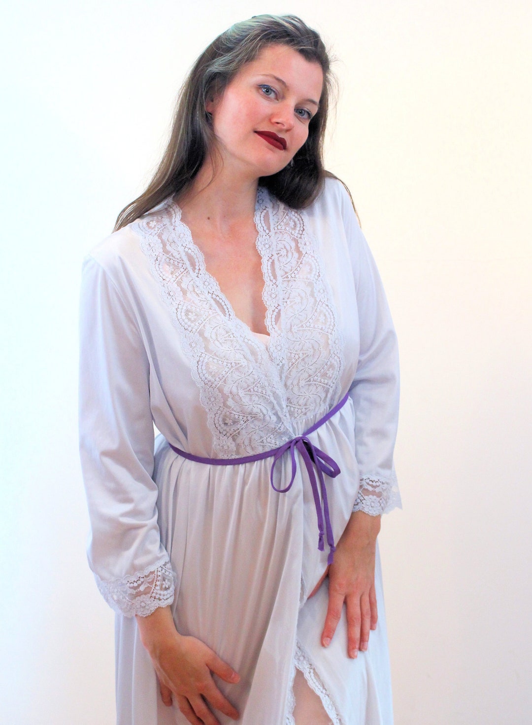 80s "vassarette" Negligee M, Vintage Peignoir Pastel Light Blue Wrap ...