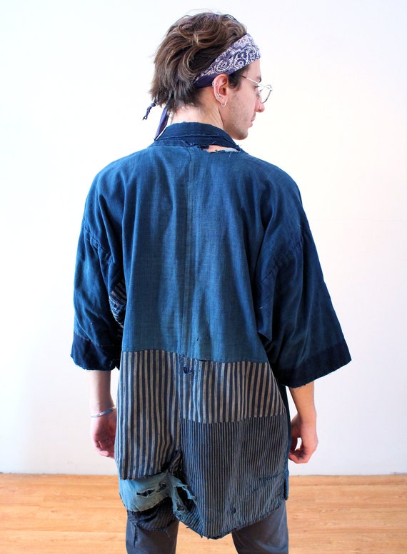 1920s Japanese Boro Jacket M, Vintage Indigo Blue Rar… - Gem