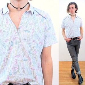 90s Atomic Print Polo Shirt M L, Vintage White Preppy Retro "coral Bay ...