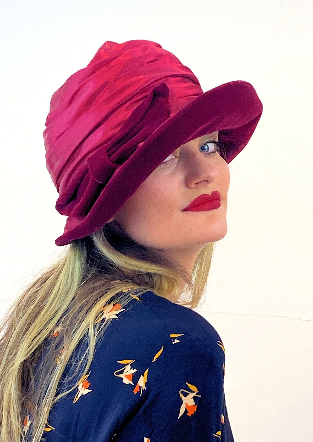 60s Satin Velvet Cloche S, Vintage Wine Red "lucila Mendez" 1920s Style ...