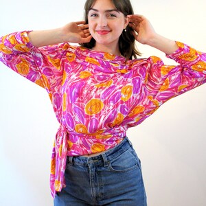 80s "kanga Collection" Blouse M L, Vintage Pink Yellow Colorful ...