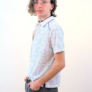 90s Atomic Print Polo Shirt M L, Vintage White Preppy Retro "coral Bay ...