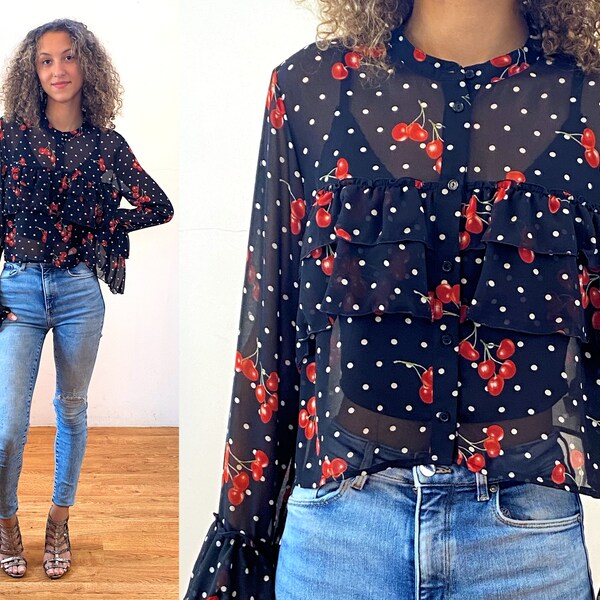 Black Red Print Blouse - Etsy