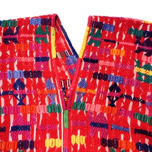 60s Colorful Mayan Poncho, Vintage Red Embroidered Woven Serape Mexican ...