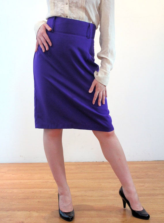 80s Purple Pencil Skirt M, Vintage Classic Plum Color… - Gem