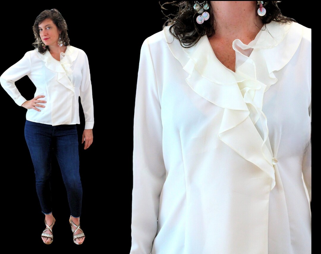 80s White Poet Blouse M Vintage Romantic Ivory joan - Etsy Singapore