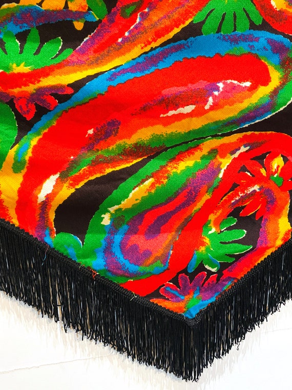 70s Rainbow Print Scarf, Vintage Triangle Shape Vibra… - Gem