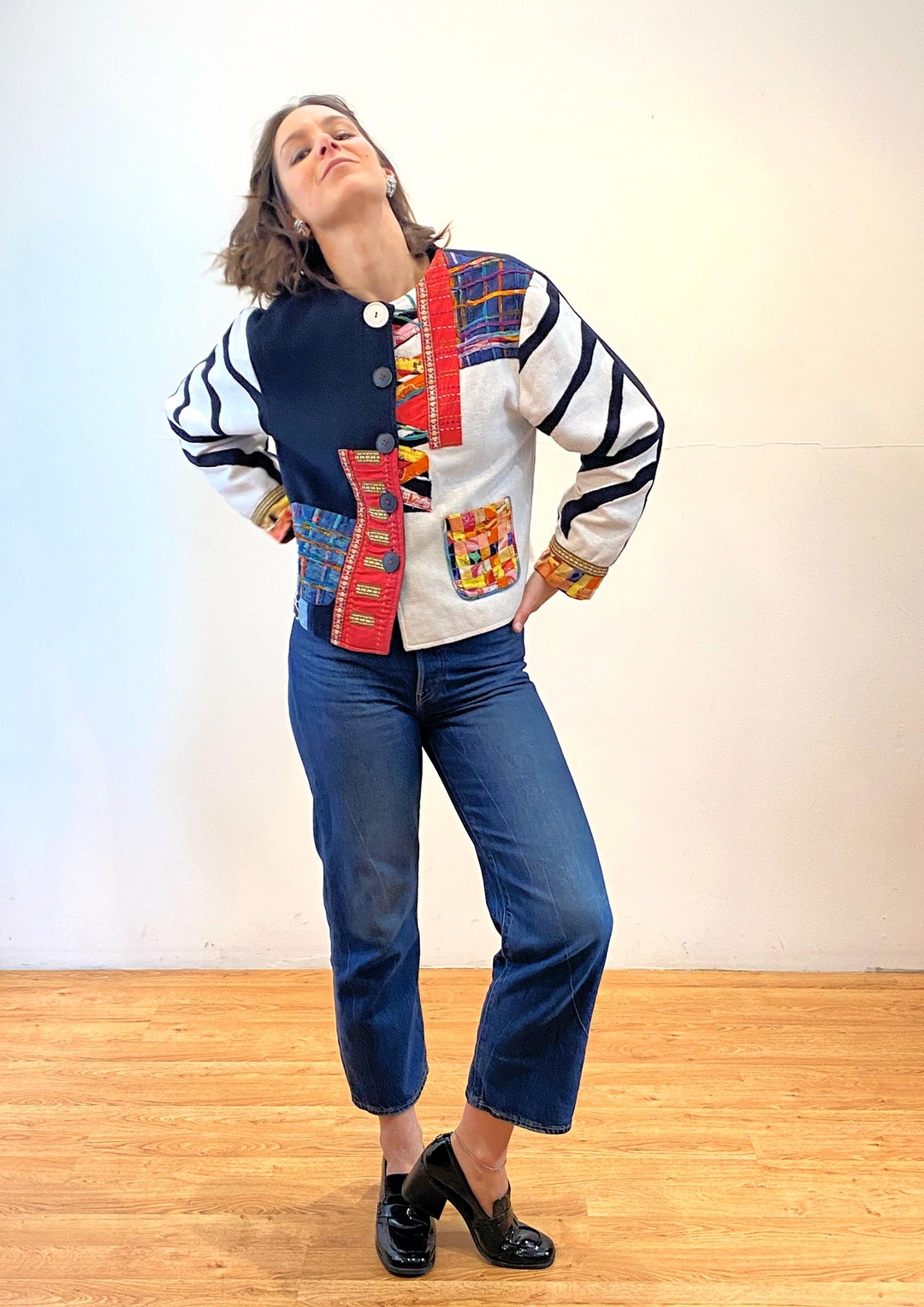 Y2K "parsley & Sage" Jacket M, Vintage Applique Quilted Patchwork ...