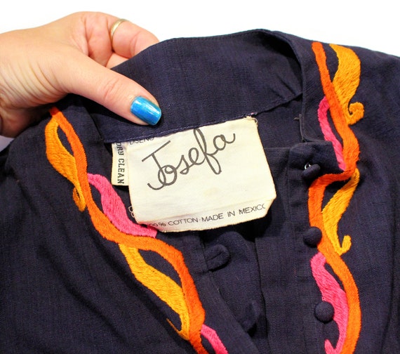 70s "Josefa of Mexico" Caftan Gown S M, Vintage Navy … - Gem