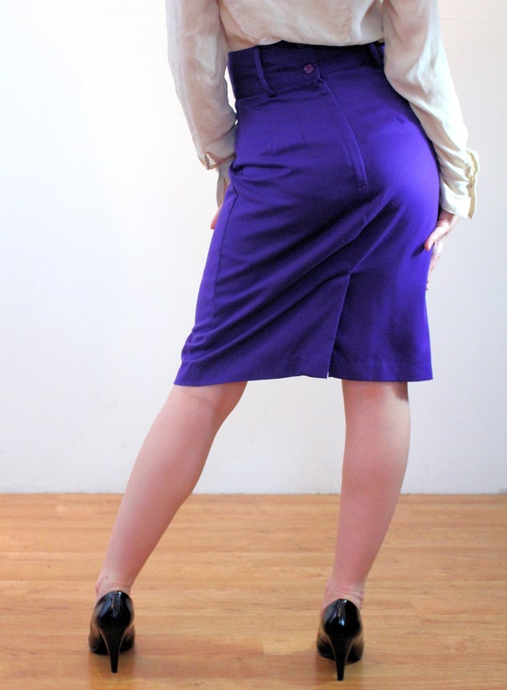 80s Royal Purple Pencil Skirt M, Vintage Plum Colorfu… - Gem