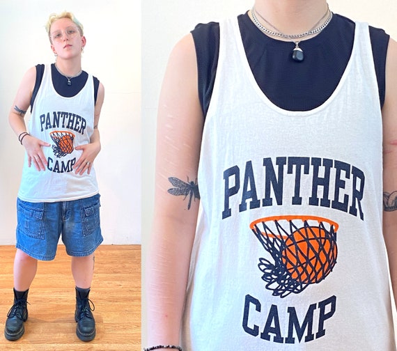 80s "Panther Camp" Basketball Tank Top M, Vintage Whi… - Gem