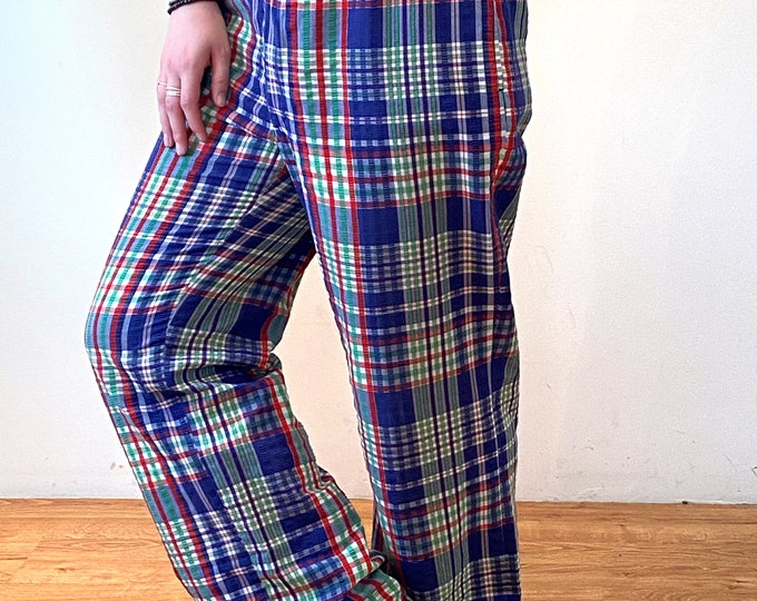 70s Plaid Golf Pants 32 X 32, Vintage Blue Green Checkered Mod Unisex ...