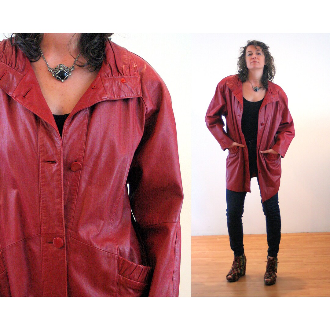 80s Wine Red Leather Jacket M, Vintage Cranberry pelle Korea Retro ...
