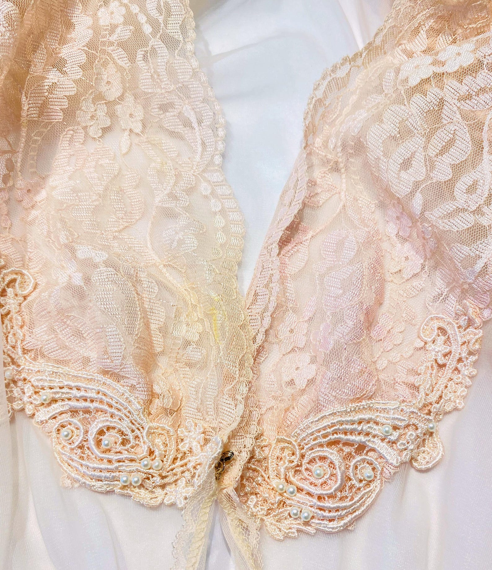 80s Val Mode Peach Peignoir Robe M, Vintage Sheer Chiffon Lace Lingerie ...