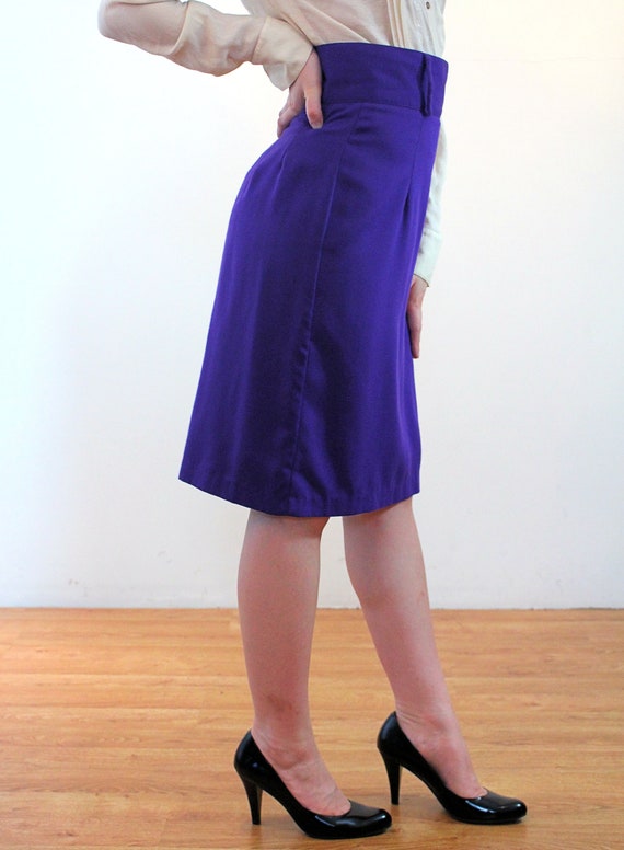 80s Royal Purple Pencil Skirt M, Vintage Plum Colorfu… - Gem