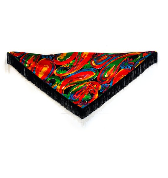 70s Rainbow Print Scarf, Vintage Triangle Shape Vibra… - Gem