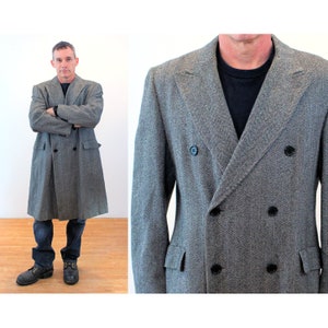 60s Harrods Great Coat 44 L XL, Vintage Gray Herringbone 1967 chester ...