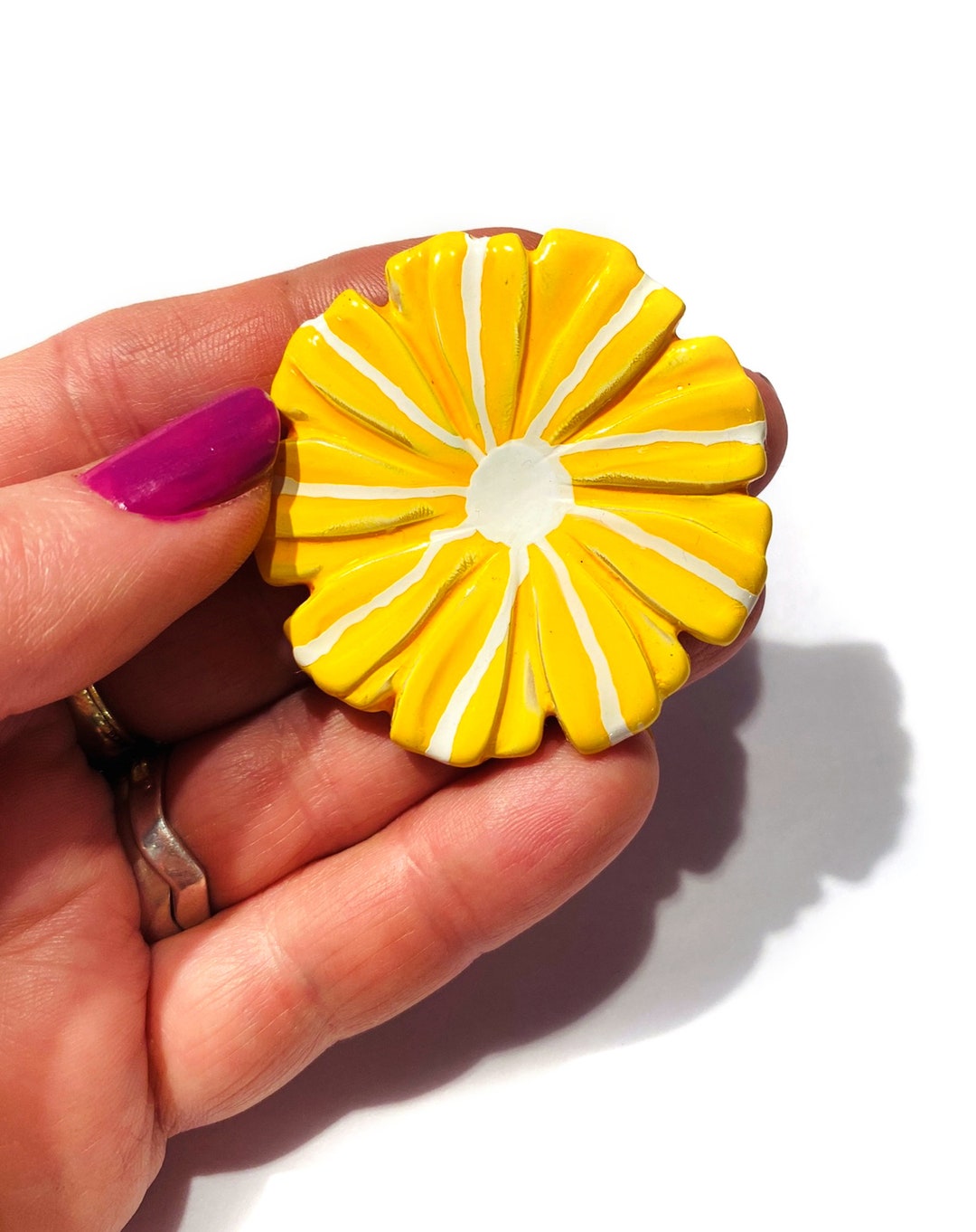 80s Yellow Flower Pin, Vintage Mod Bright Cheerful Modern Large Hand ...