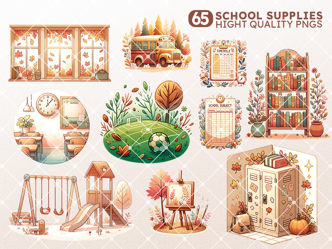 Autumn Critter School Clipart: Back to School PNG Bundle (65 Files) - Etsy