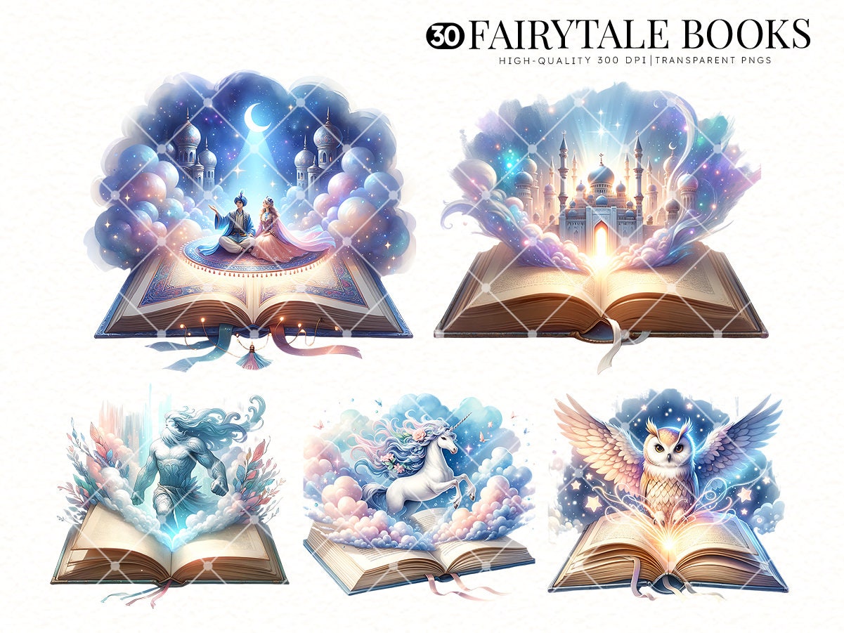 Watercolor Fairytale Book Clipart Bundle: Magical Storybook ...