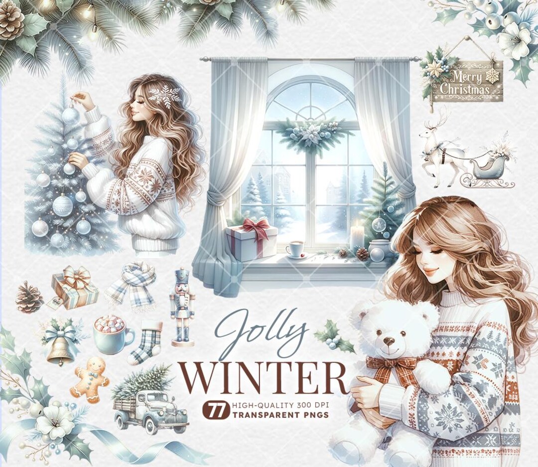 Festive Watercolor Clipart Bundle, Christmas Clipart, Winter Clipart ...