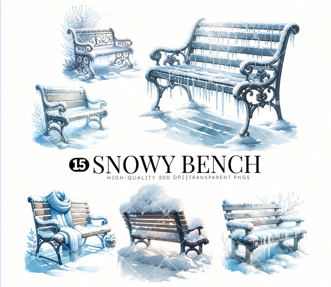 Watercolor Snowy Bench Clipart Bundle: Winter Graphics (digital ...