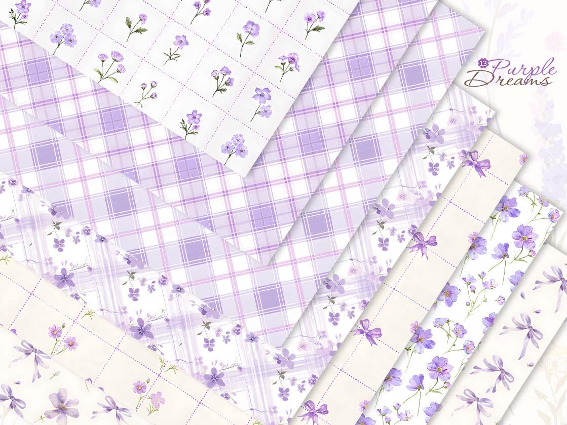 Purple Cottagecore Digital Paper: Lavender, Bunny, Bow (digital ...