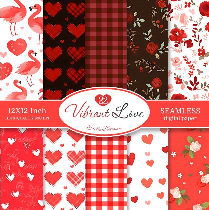 Vibrant Love Seamless Digital Paper Bundle, 22 Valentine Patterns ...