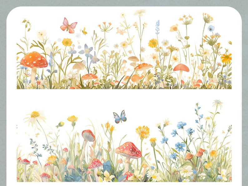 Paquete de 17 imágenes prediseñadas sin costuras con borde de hongo de ...