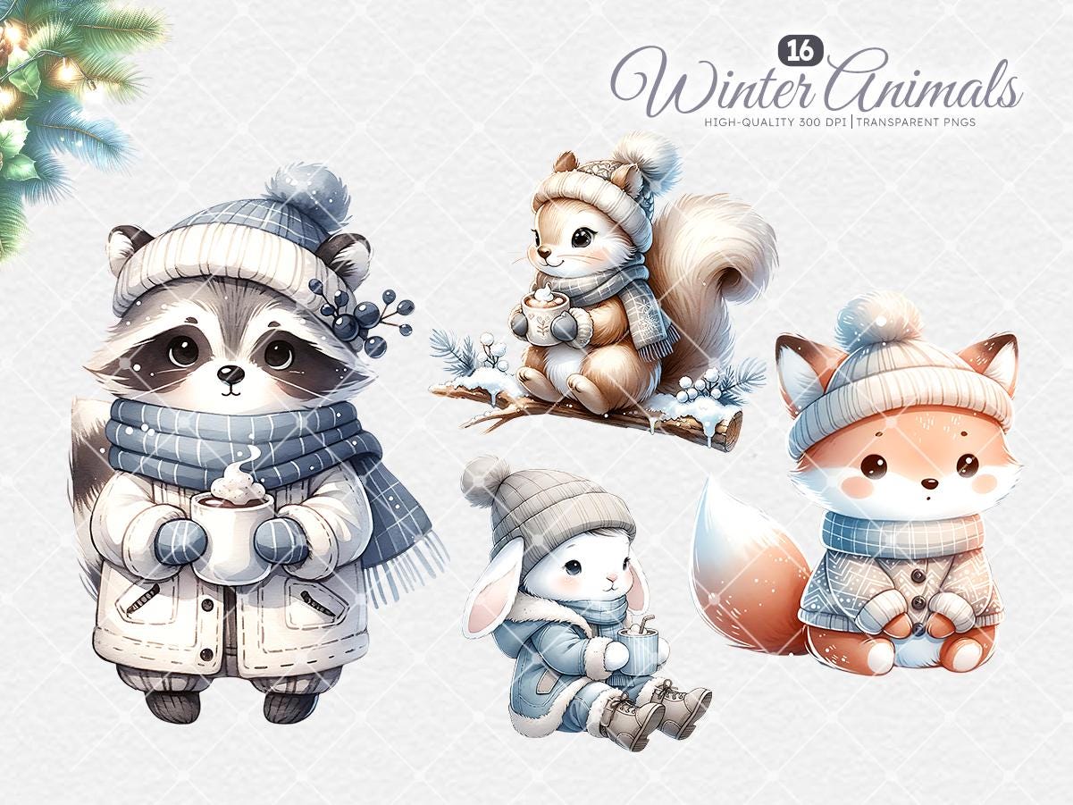 Cute Winter Animals Clipart Bundle, Winter Woodland Animal Clipart ...