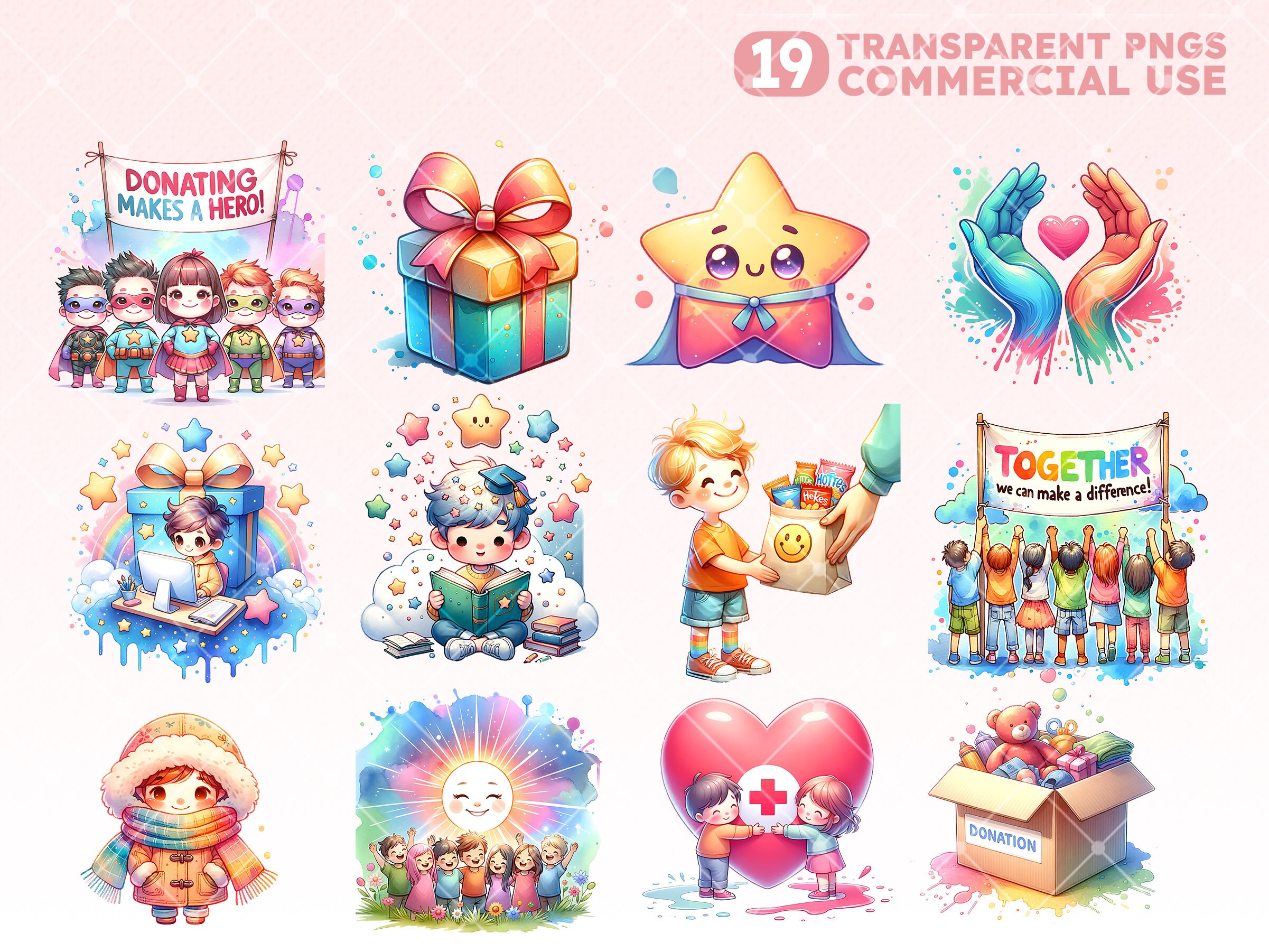 Kids Donation Clip Art Bundle, Sharing Smiles PNG Set (commercial Use ...