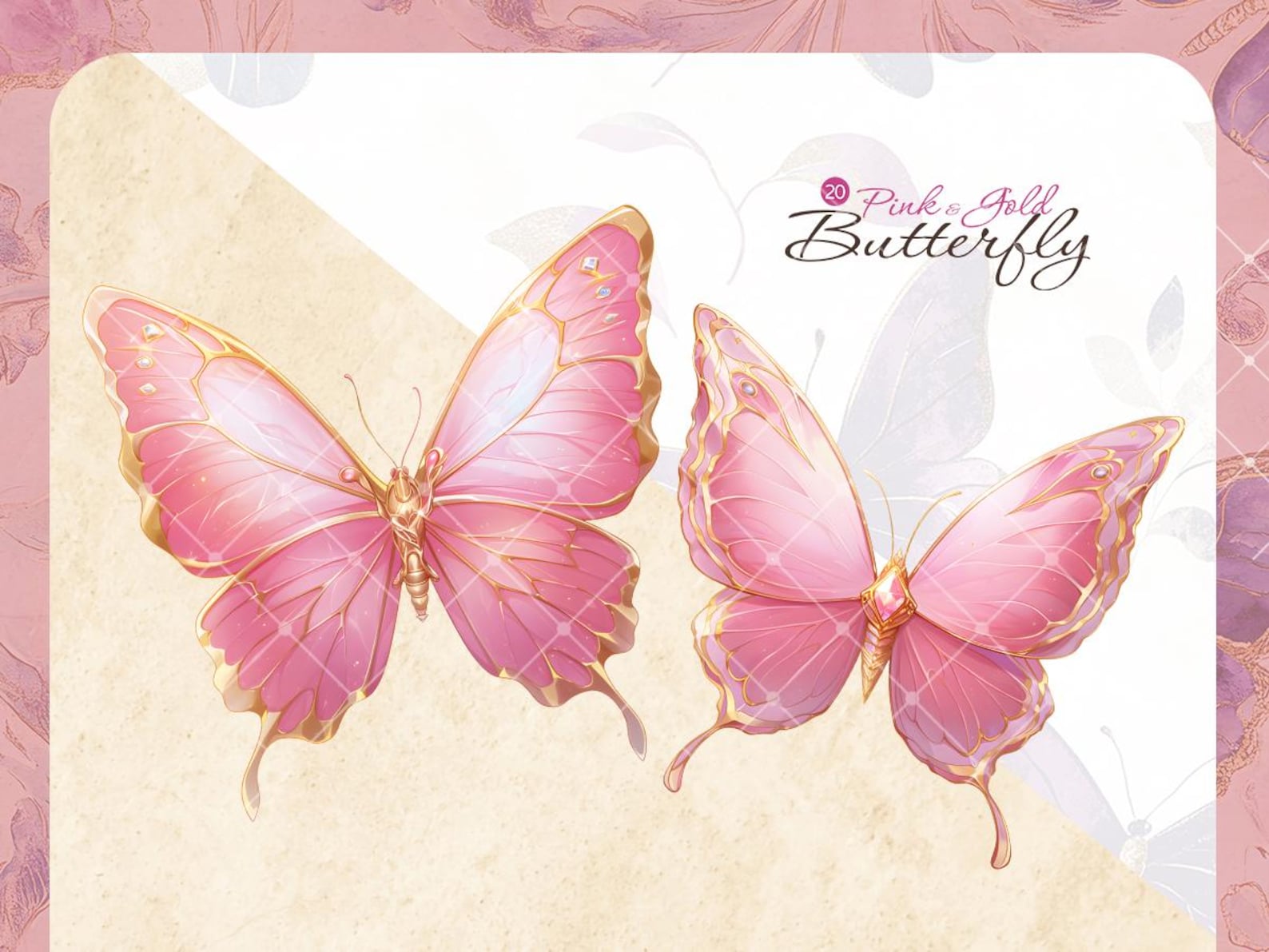 Pink and Gold Butterfly Clipart Bundle: Elegant Graphics (commercial ...