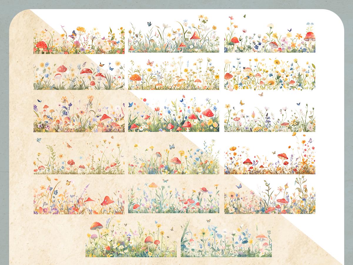 Paquete de 17 imágenes prediseñadas sin costuras con borde de hongo de ...