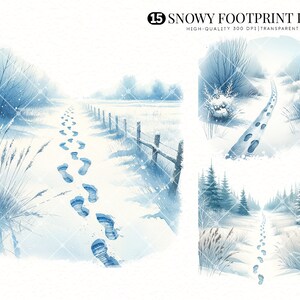 Watercolor Snow Footprints Clipart Bundle: Winter Landscape Graphics ...