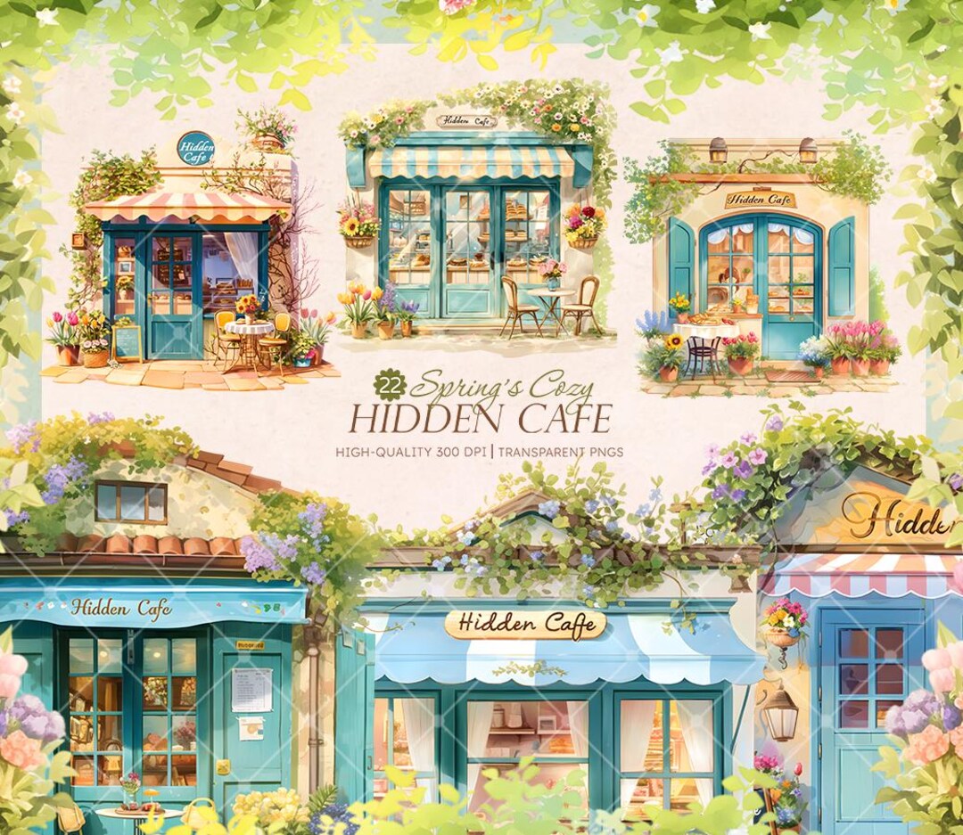 Spring Cafe Watercolor Clipart Bundle: Cozy Floral Illustrations ...